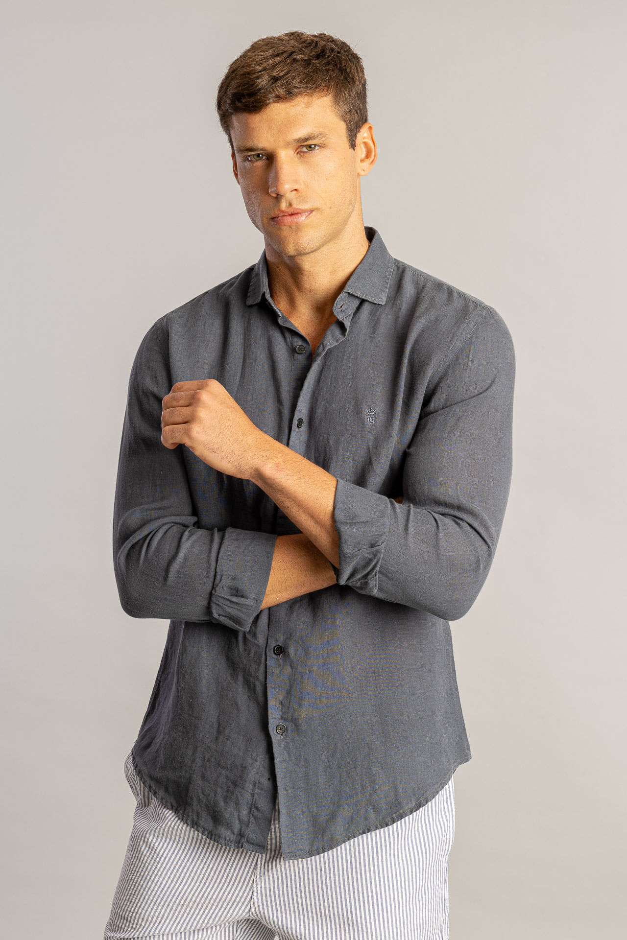 Camisa Ml Linho Puro Tinturado - Chumbo - Sergio K.