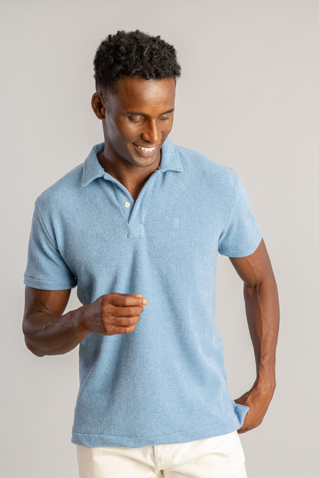 Camisa Polo Mc Atoalhada 2 Botoes - Azul - Sergio K.